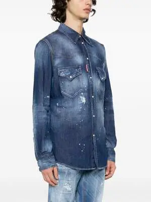 Dsquared2 Paint-splatter Denim Shirt - Blue