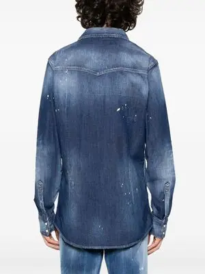 Dsquared2 Paint-splatter Denim Shirt - Blue