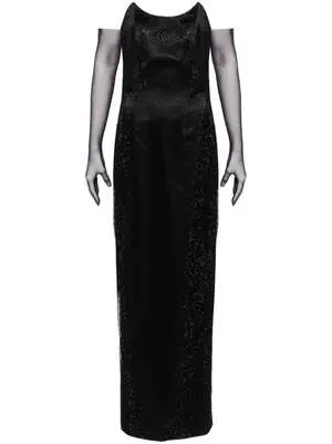 BAZZA ALZOUMAN Rhinestone-embellished Strapless Gown - Black
