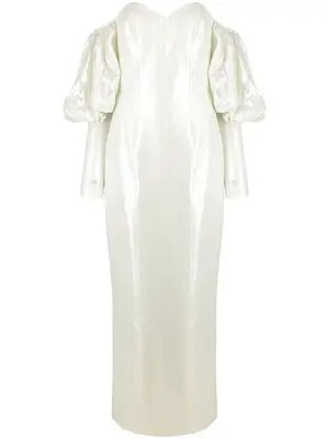 BAZZA ALZOUMAN Juliet Sleeves Lamé Gown - Green