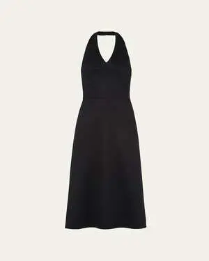 Prada Halterneck Cashmere Fit And Flare Midi Dress - Nero | Editorialist