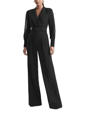 REISS Flora Sheer Sleeve Tux Jumpsuit
