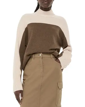 Whistles Wool Color Blocked Turtleneck Sweater - Ivory/multi