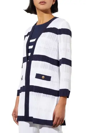 Ming Wang Rib Stripe Sheer Knit Jacket