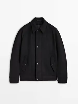 Massimo Dutti Wool Blend Bomber Jacket - Studio - Black