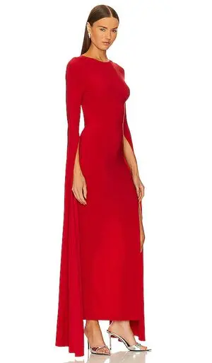 Norma Kamali Open Back Ribbon Sleeve Wide Slit Gown