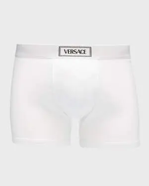 Versace Ribbed Cotton Logo Boxer Briefs Optical White