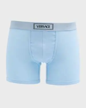 Versace Ribbed Cotton Logo Boxer Briefs Pastel Blue