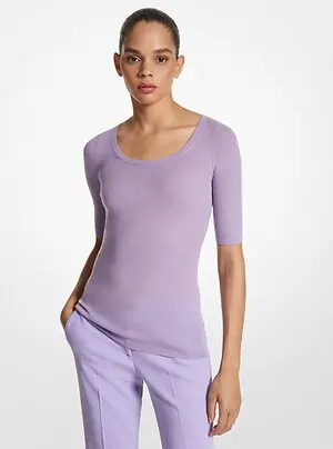 Michael Kors Cashmere Three-Quarter Sleeve Sweater Purple