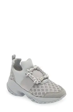 ROGER VIVIER Viv' Run Strass Sneakers - Cemento M/ Platino/ Grigio