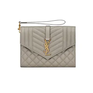 Saint Laurent Cassandre Quilted Leather Clutch 'brun Metallise