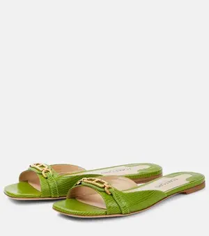 TOM FORD Whitney Snake-effect Leather Slides - Green