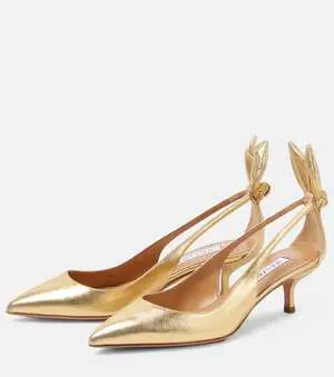 AQUAZZURA Bow Tie Metallic Leather Pumps - Gold