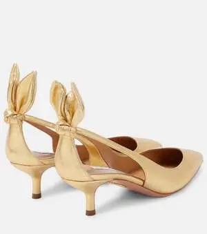 AQUAZZURA Bow Tie Metallic Leather Pumps - Gold