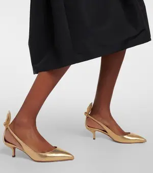 AQUAZZURA Bow Tie Metallic Leather Pumps - Gold