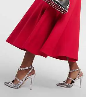 Valentino Garavani Rockstud 100 Sequined Pumps - Silver