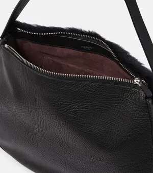 Burberry Knight Medium Leather And Shearling Shoulder Bag - Black
