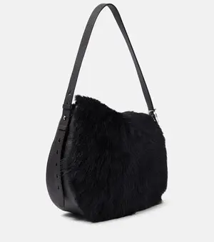 Burberry Knight Medium Leather And Shearling Shoulder Bag - Black