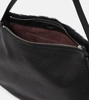 Burberry Knight Medium Leather And Shearling Shoulder Bag - Black