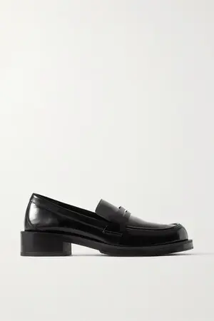 STUART WEITZMAN Palmer Glossed-leather Loafers