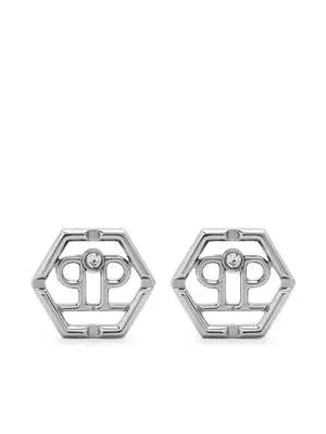 Philipp Plein Hexagonal Logo Stud Earrings - Silver