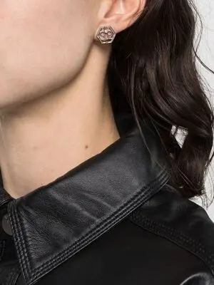 Philipp Plein Hexagonal Logo Stud Earrings