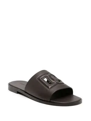 Dolce & Gabbana Embossed Leather Slides - Brown