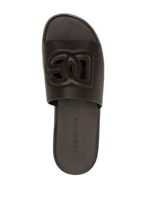 Dolce & Gabbana Embossed Leather Slides - Brown