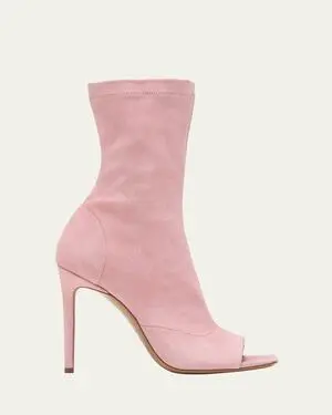 Paris Texas Amanda Stretch Suede Open-Toe Booties - Pink