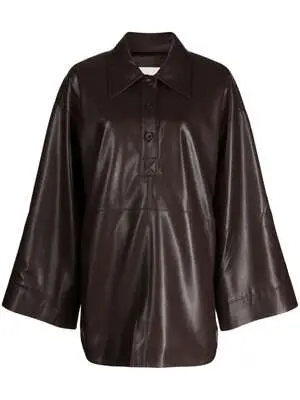 Nanushka Clarice Faux Leather Polo Shirt - Brown