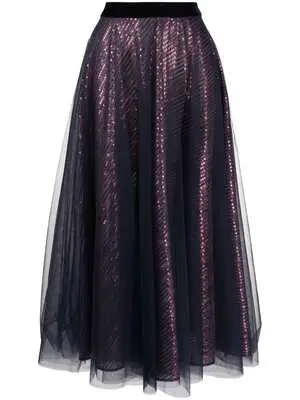 Talbot Runhof Bayadere Sequined Midi Skirt