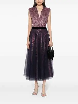 Talbot Runhof Bayadere Sequined Midi Skirt
