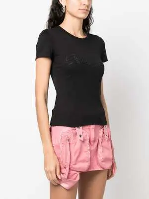 Blumarine Logo-embellished Cotton T-shirt - Black