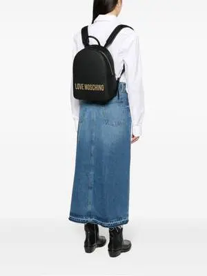 Moschino Logo-plaque Leather Backpack - Black