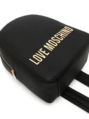 Moschino Logo-plaque Leather Backpack - Black