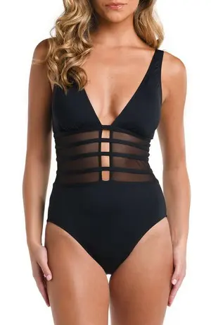 La Blanca Strappy Mesh Inset One-piece Swimsuit - Black