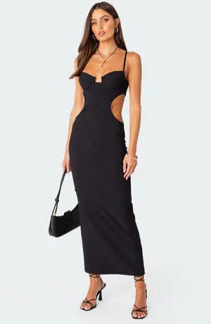 EDIKTED Cutout Ribbed Maxi Dress
