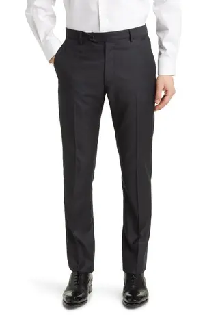 Zanella Noah Classic Serge Wool Straight Leg Pants Dark Grey