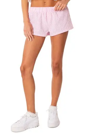 EDIKTED Gingham Cotton-blend Shorts