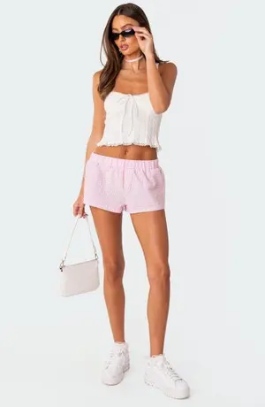 EDIKTED Gingham Cotton-blend Shorts