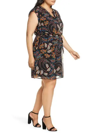 DR2 BY DANIEL RAINN Printed Tie Waist Dress
