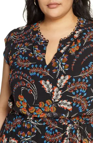 DR2 BY DANIEL RAINN Printed Tie Waist Dress