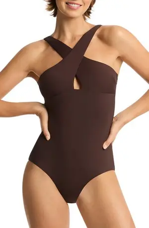 SEA LEVEL Infinity Crossover Neck One-piece Swimsuit Cocoa