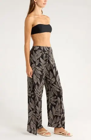 Elan Print Cover-up Wrap Pants - Black Catagena Print