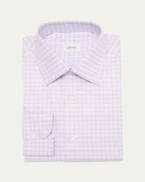Brioni Cotton Graph Check Dress Shirt Lilac/whit