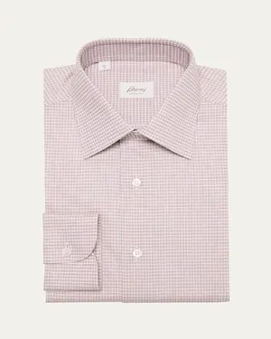 Brioni Cotton Graph Check Dress Shirt White Brow