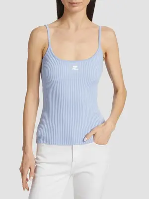 COURREGES Embroidered Rib-knit Camisole - Sky