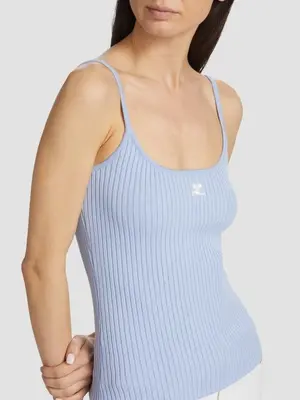 COURREGES Embroidered Rib-knit Camisole - Sky