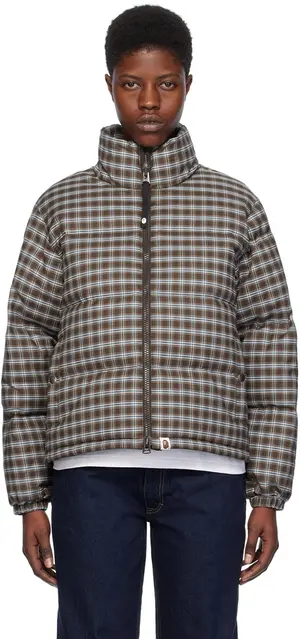 A BATHING APE BAPE Brown Check Down Jacket - Brown