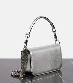 Valentino Garavani Locò Small Metallic Leather Shoulder Bag - Silver
